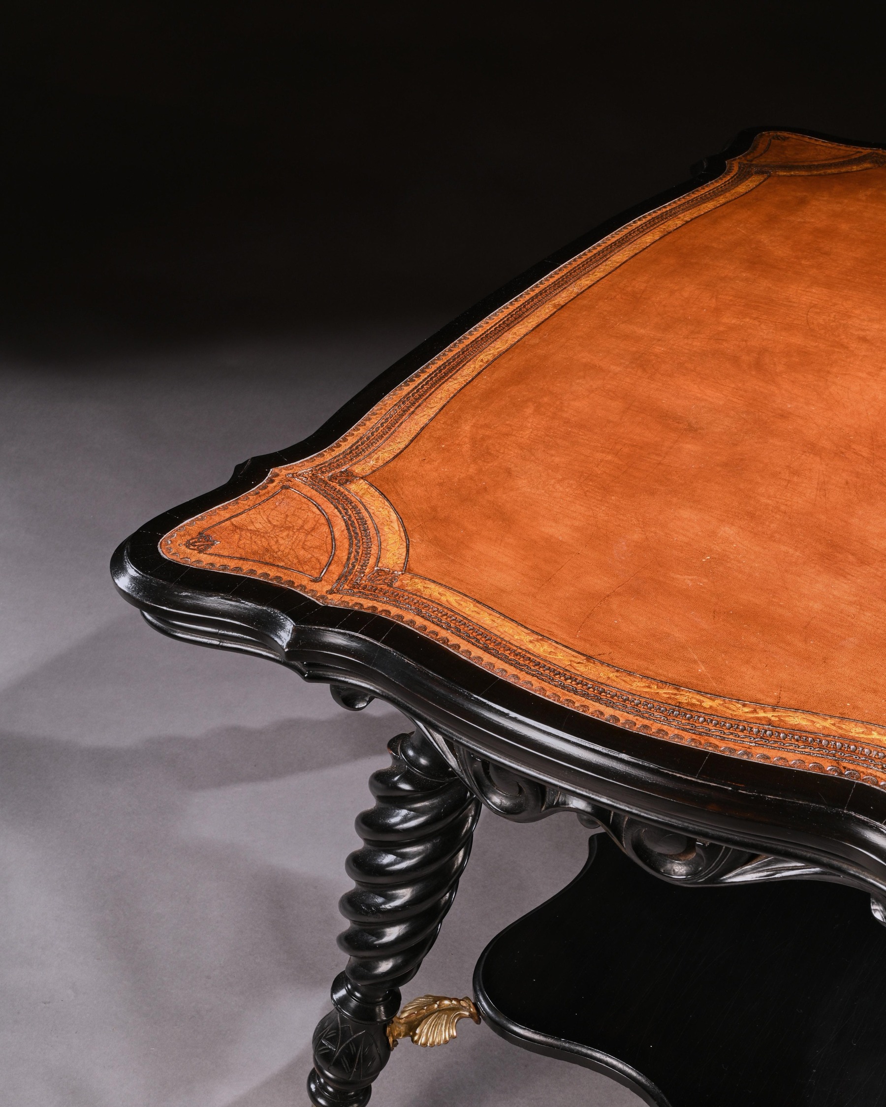 Merklen Bros 19th Century Ebonised Leather Table