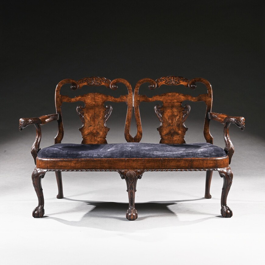 Late 19th Century Walnut Twin Chair Back Sofa After a George II Design.